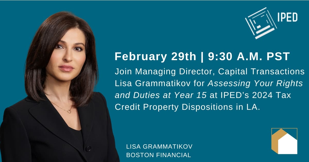 Boston Financial's Lisa Grammatikov to Speak at IPED’s 2024 Tax Credit ...